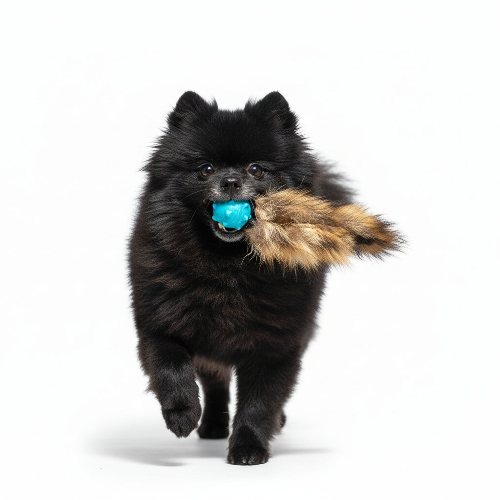 Raccoon Tail with Amazing Squeaker Knobble Ball – Game on Dogs